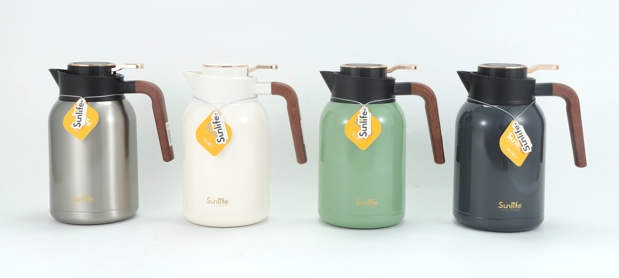 Flasks Modern stainless steel with wood look rose gold trigger lids 2l