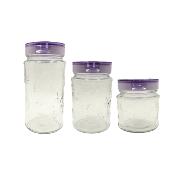 Embossed Canister 3 Piece Set - Purple