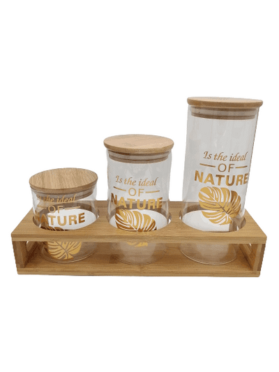 Glass Jar Set on Wooden Stand - Nature Detail
